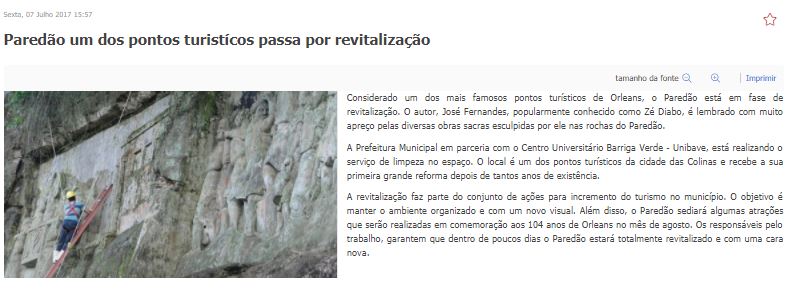 Paredão um dos pontos turistícos passa por revitalização | Unibave